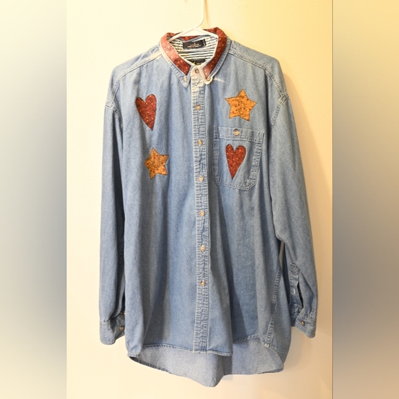 Luna Pier | Sweaters | Luna Pier 0 Cotton Denim Shirt With Red And ...